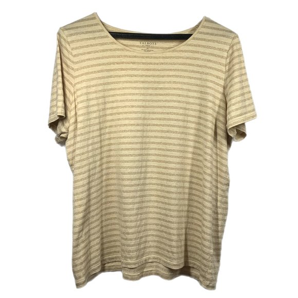 Talbots | Tops | Talbots Heathered Tan And Metallic Gold Stripe T Shirt ...